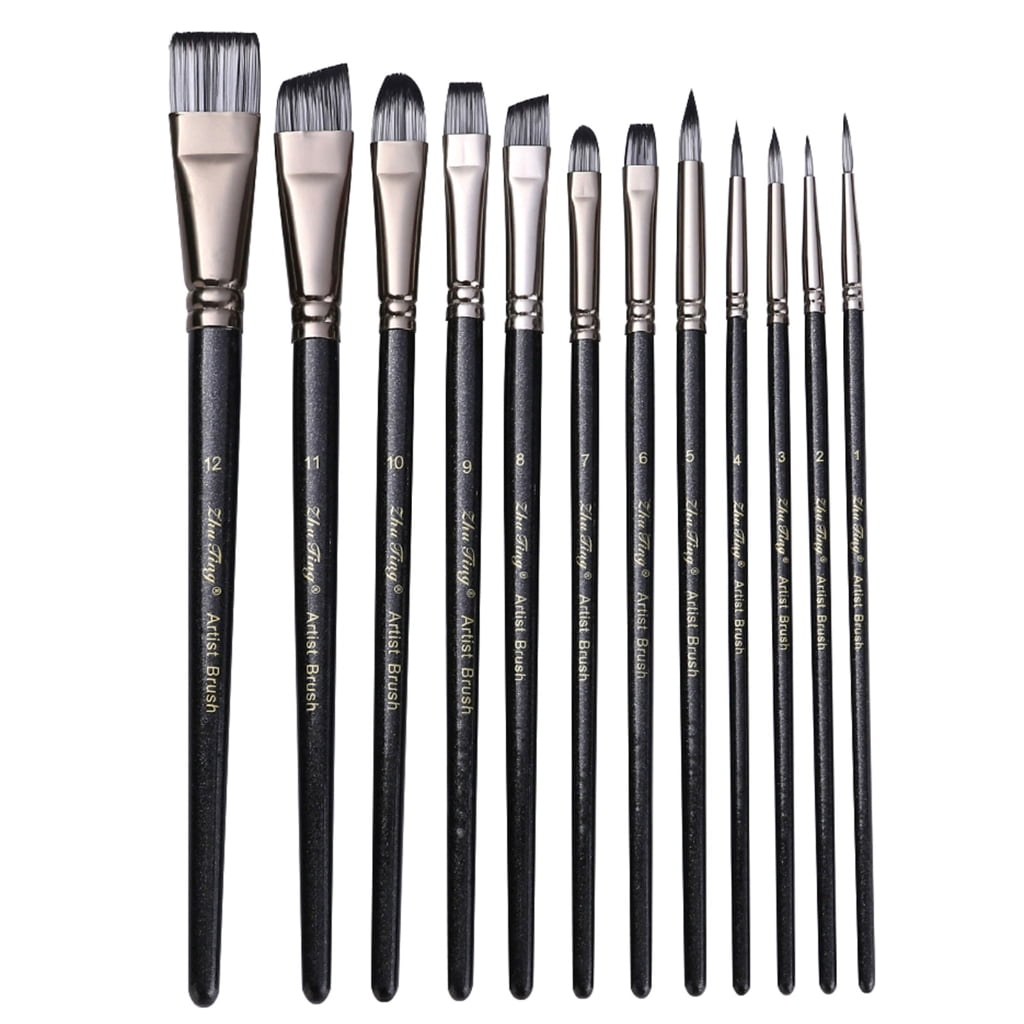 Set of 12 Watercolor Paintbrush Nylon Bristle Paint Brush for Gouaches ...