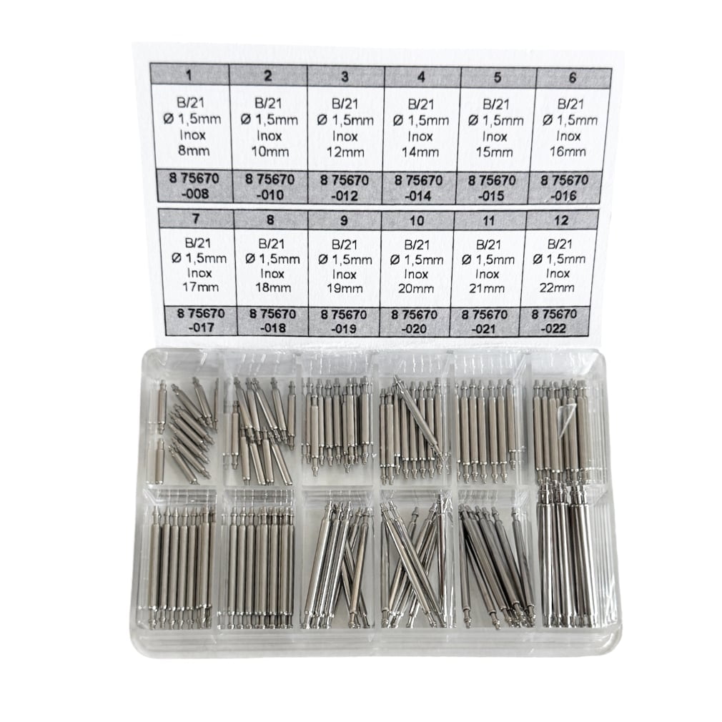 Set of 120 spring bars, flanged inox steel 1.50mm B/21 Swiss Made ...