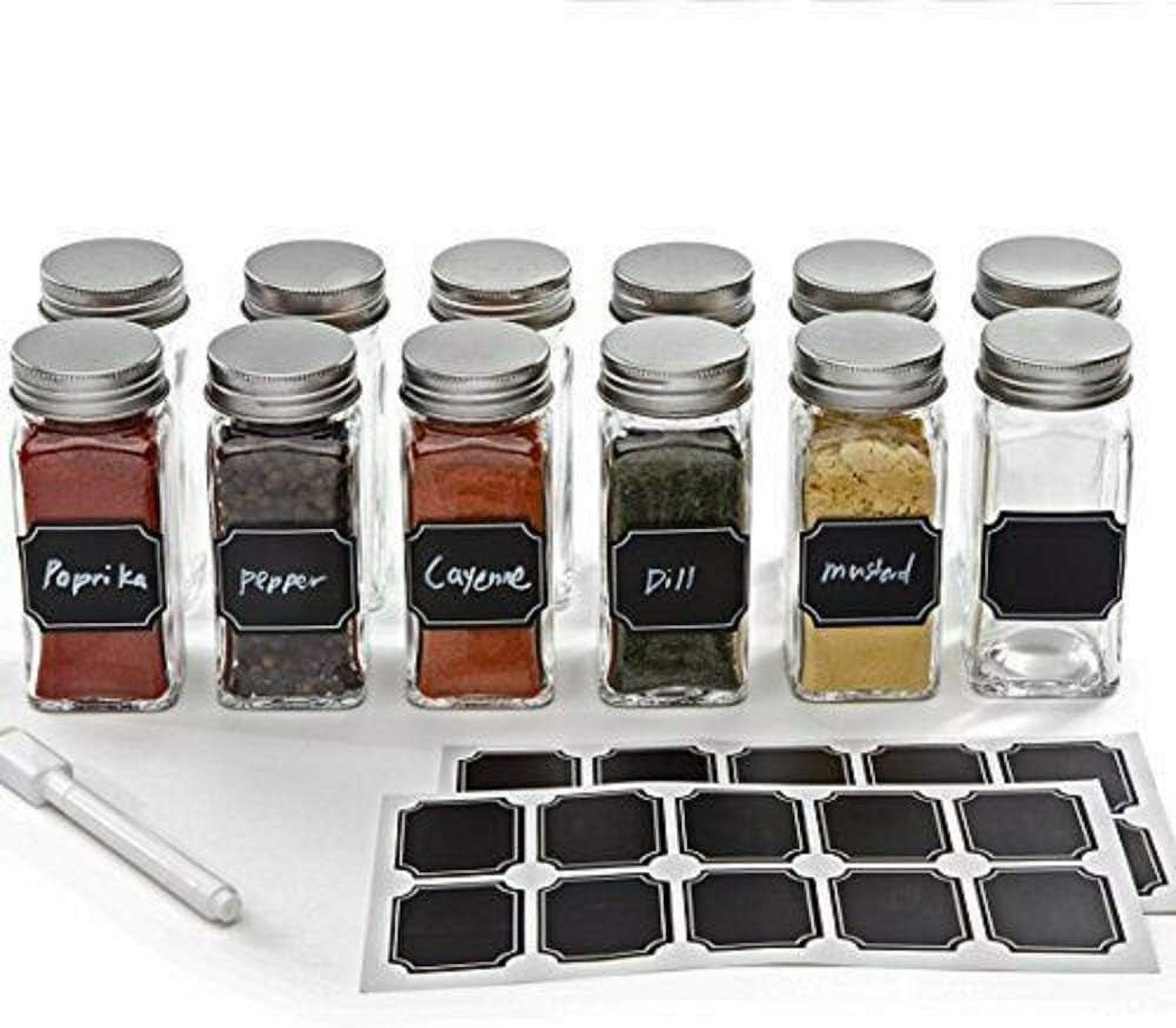 Set of 14 - Square Glass Spice Jars with Shaker Tops and Funnel ...