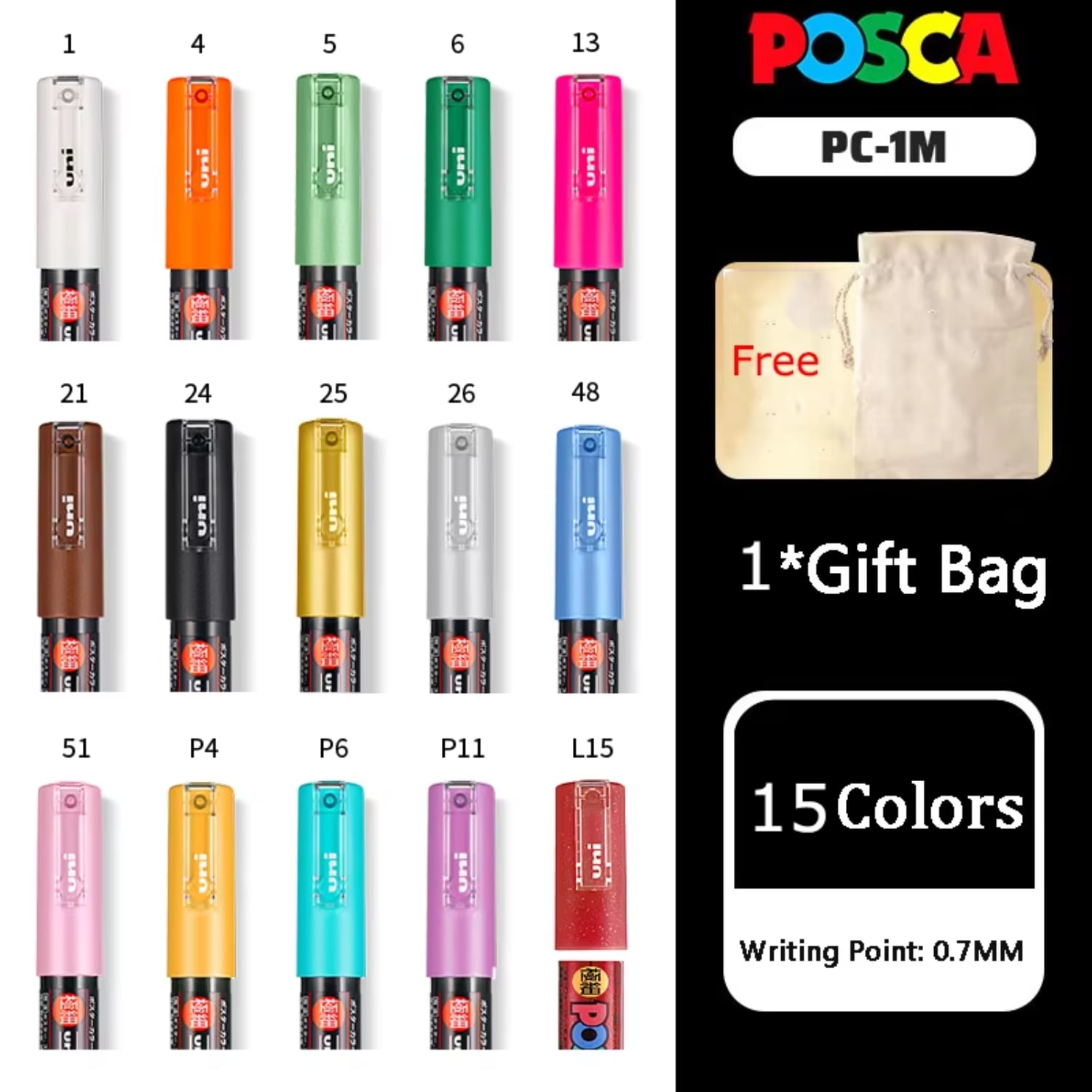 Set of 15 Posca Pigment Paint Marker Pens - Package Includes 1M 3M 5M ...