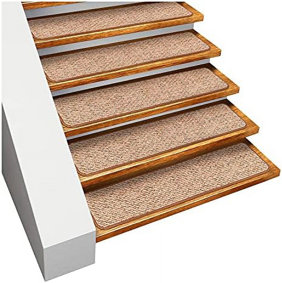 Set of 15 Skid-Resistant Carpet Stair Treads - Praline Brown - 8 Inches ...