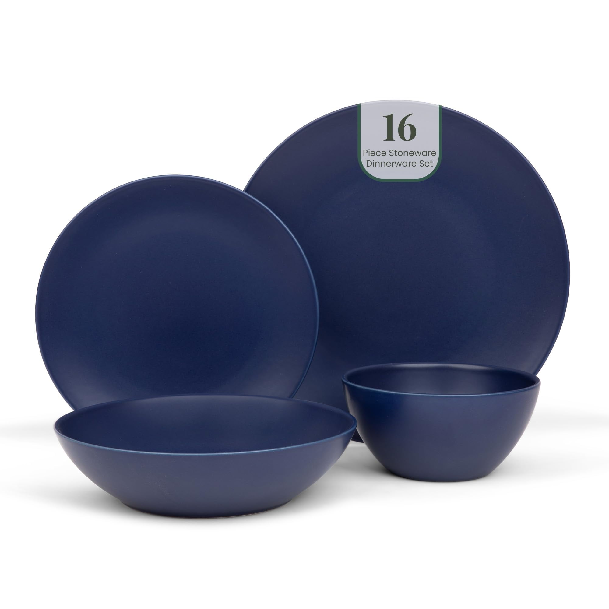Set of 16 Ceramic Stone Dinnerware | Modern Plate and Bowl Set | Dining ...