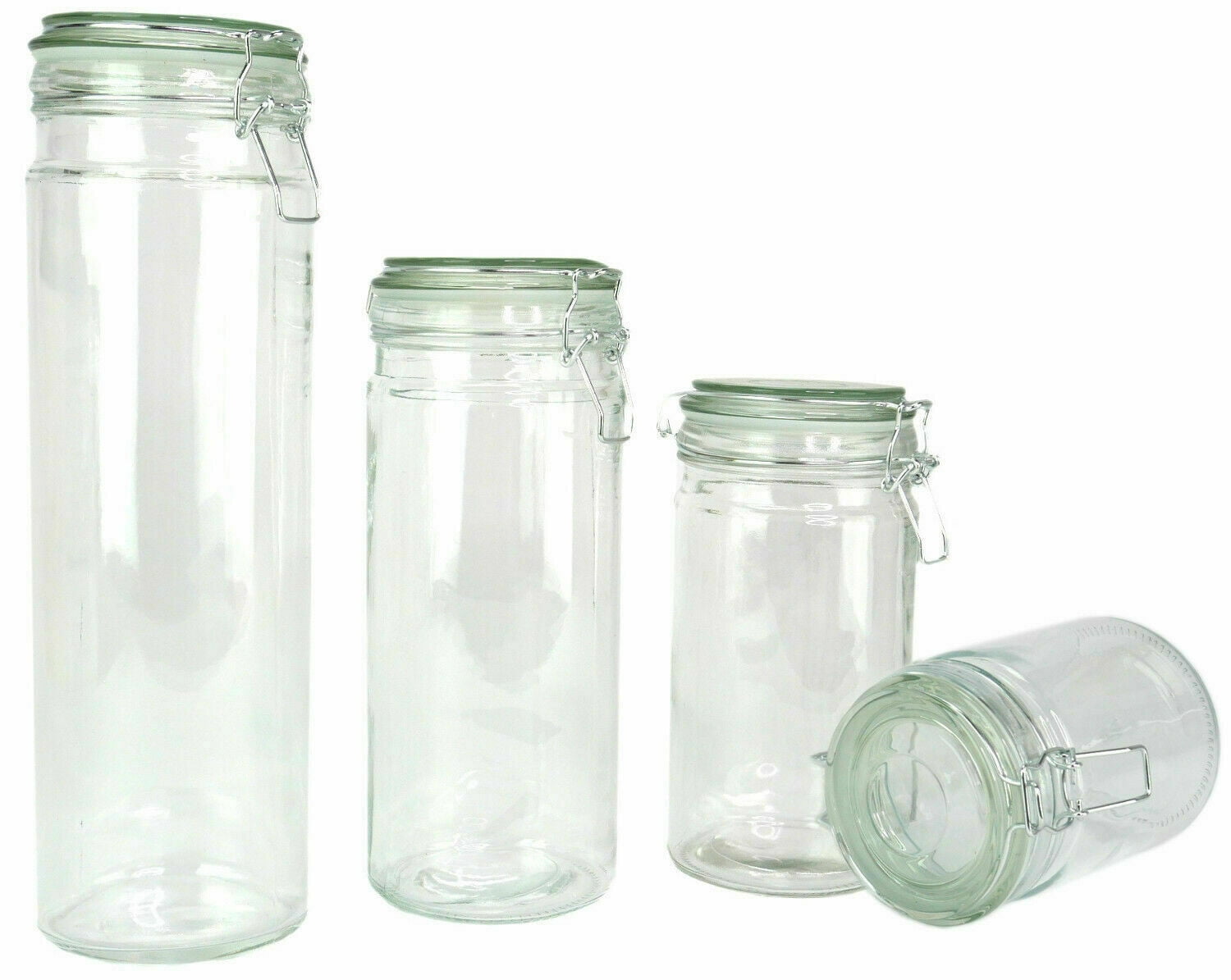 Set of 16 Glass Storage Jars with Silicone Sealing Hinged Lids, 4 Sizes ...