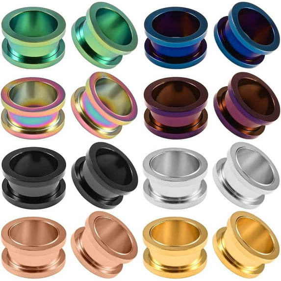 Set of 16 pcs 316 Stainless Steel Ear Plugs Large Gauges Stretching ...