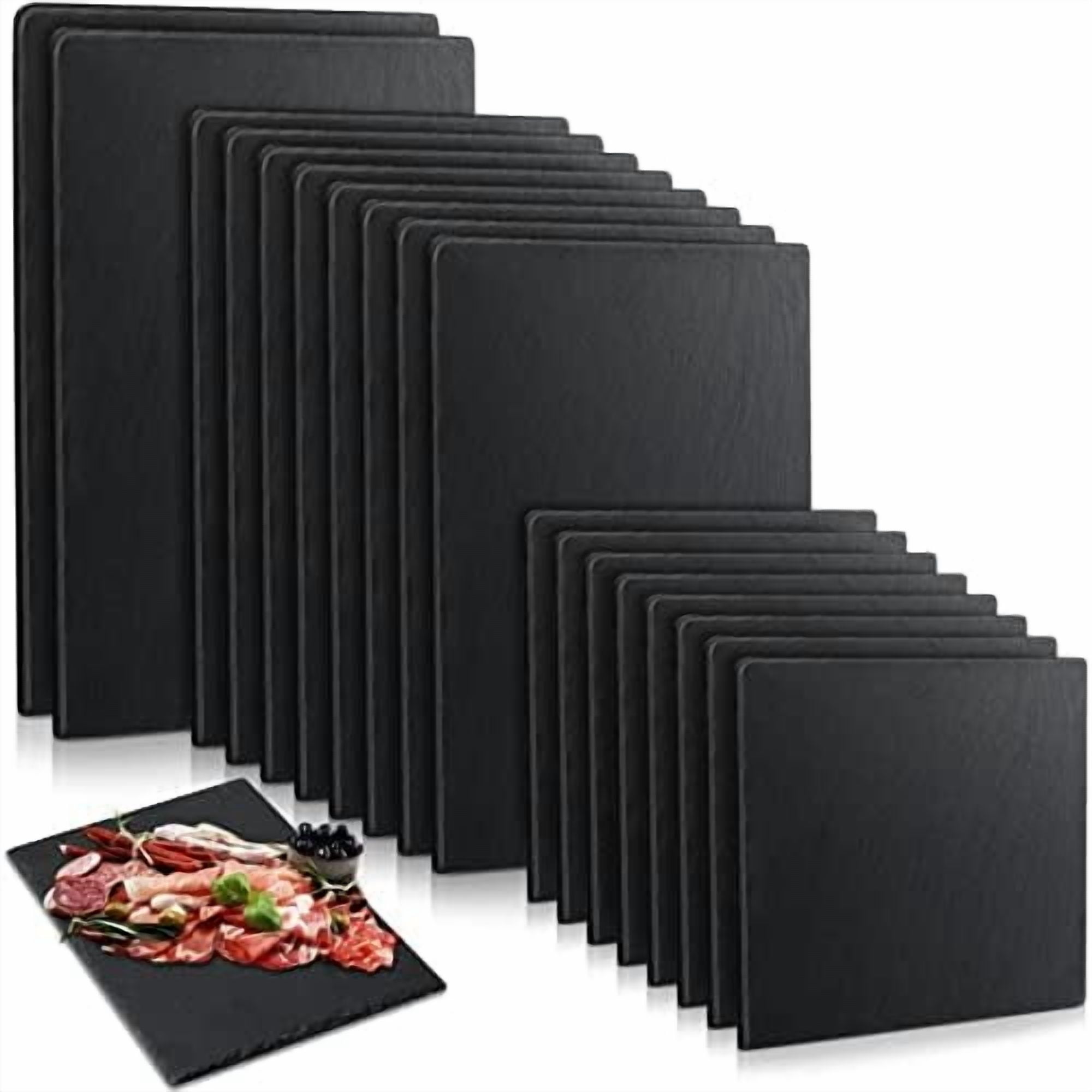 Set of 18 Black Slate Serving Boards, Square Cheese & Sushi Platters ...