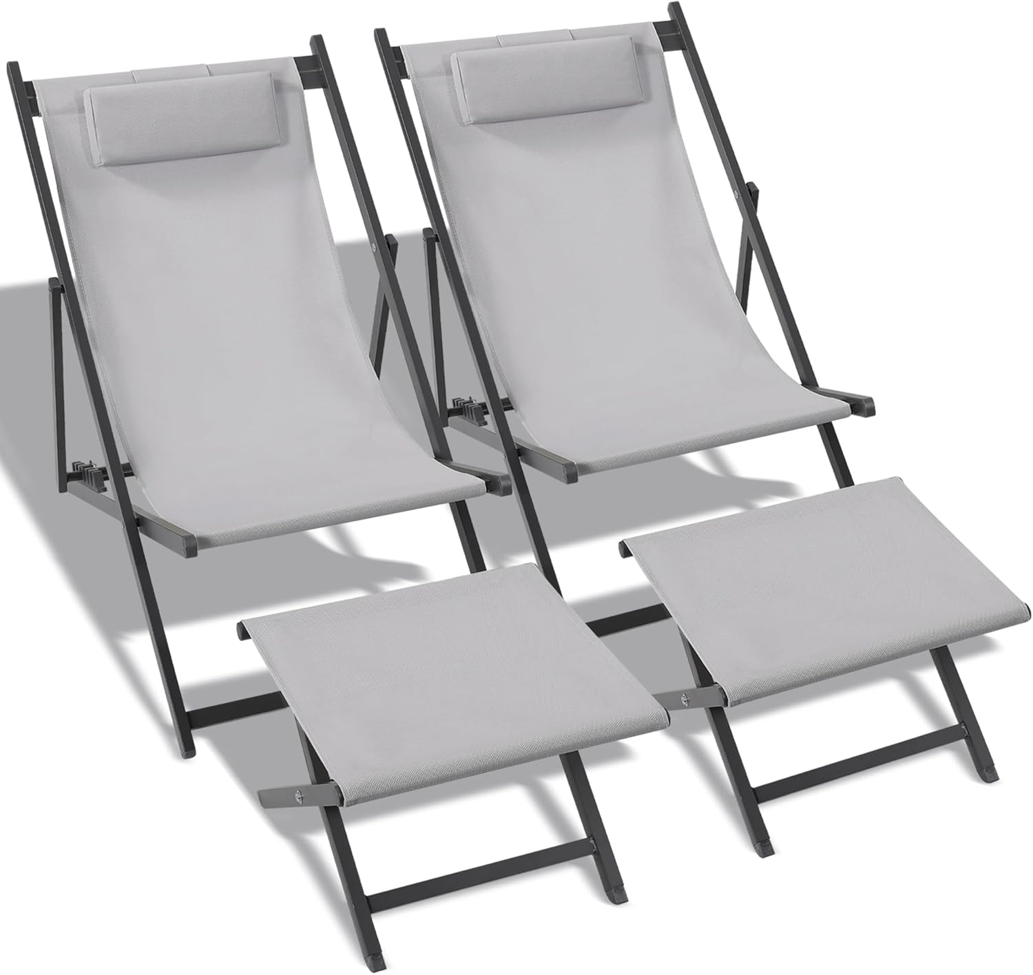Set of 2 0utdoor Patio Sling Chairs with Matching Ottomans, Lightweight ...