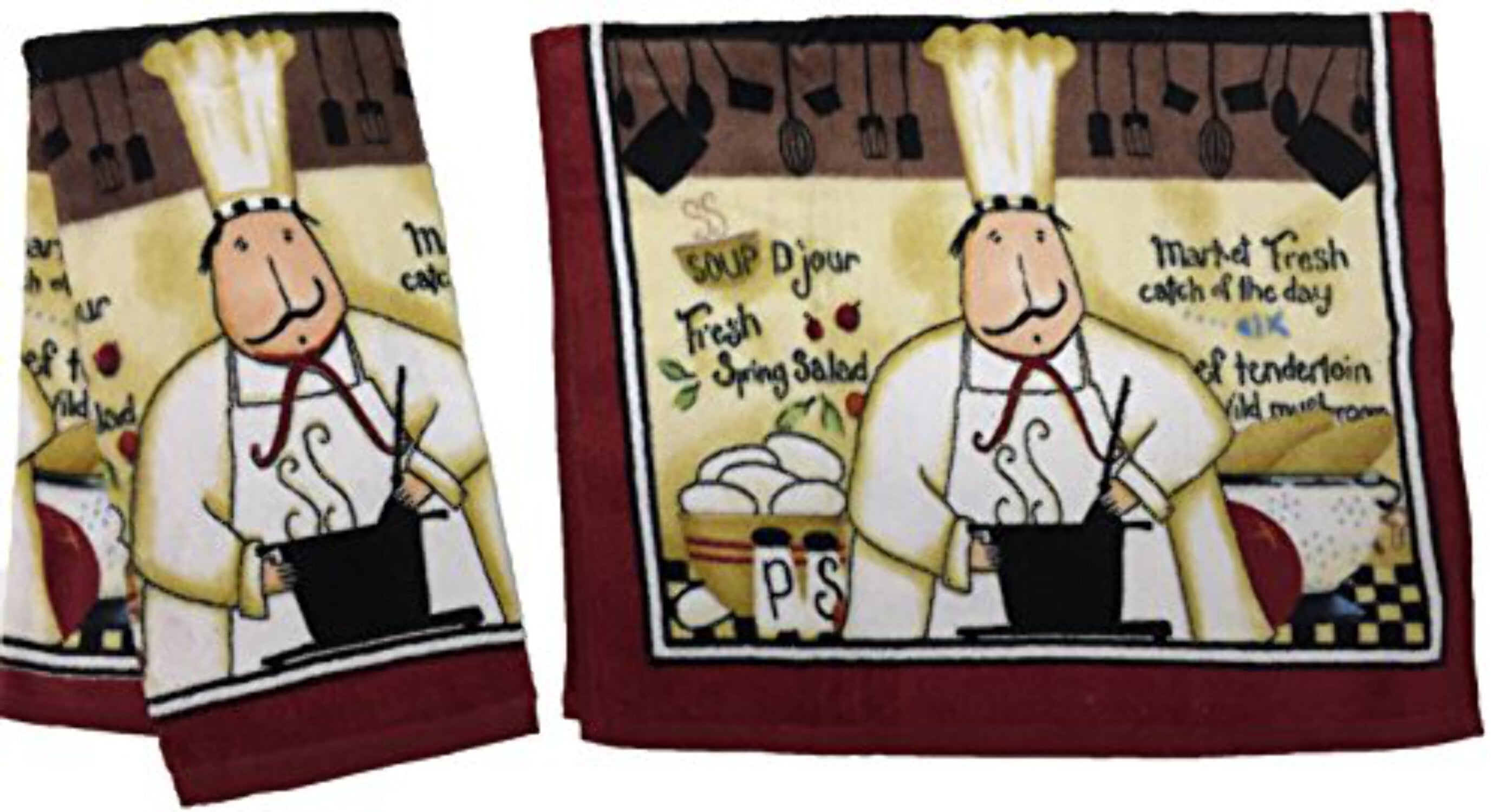 Set of 2, 100% Cotton Premium Chef Design Terry Kitchen Towels Size ...