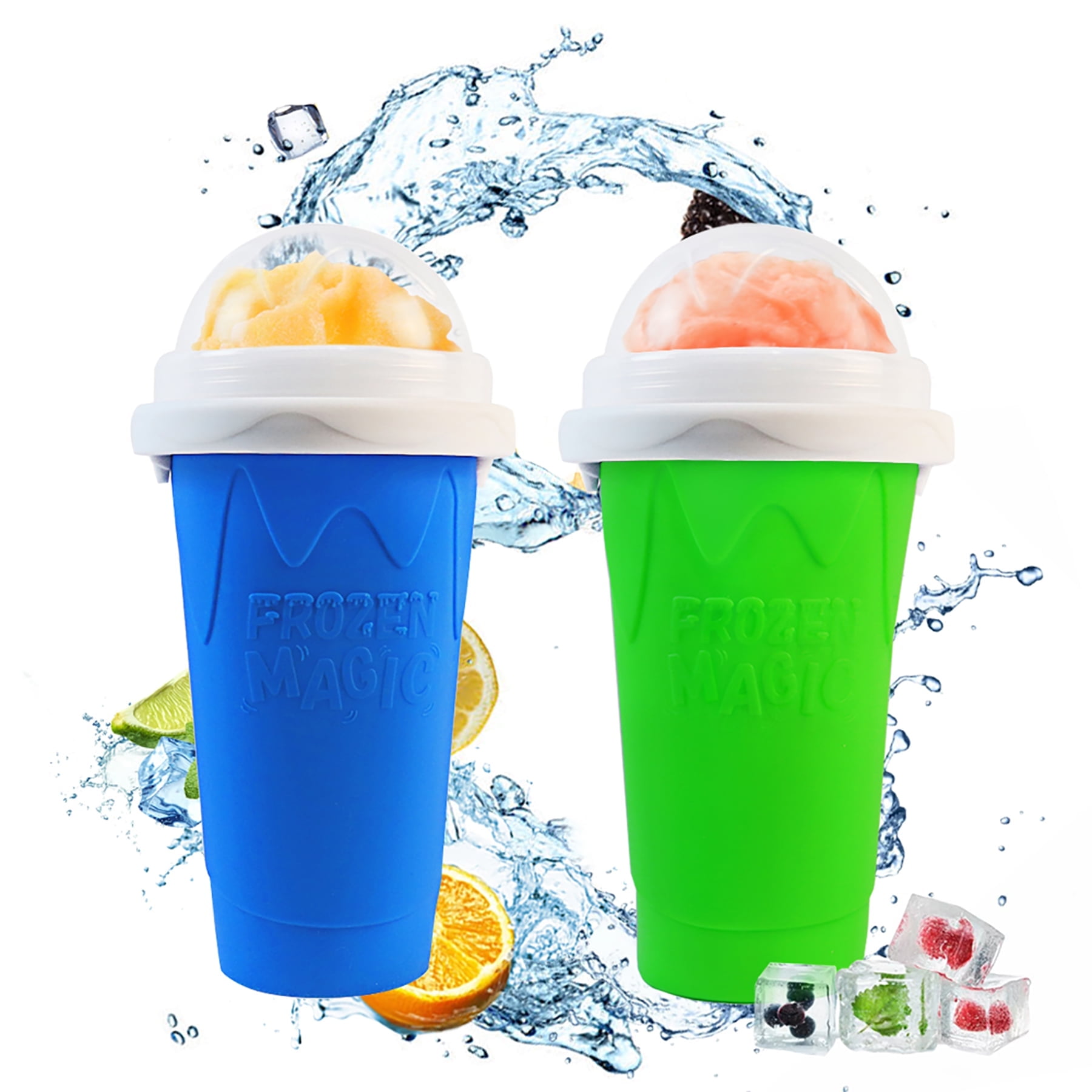 Kahopy Set of 2 11.8oz Slushy Maker Cup, Quick Freeze Silicone Reusable ...