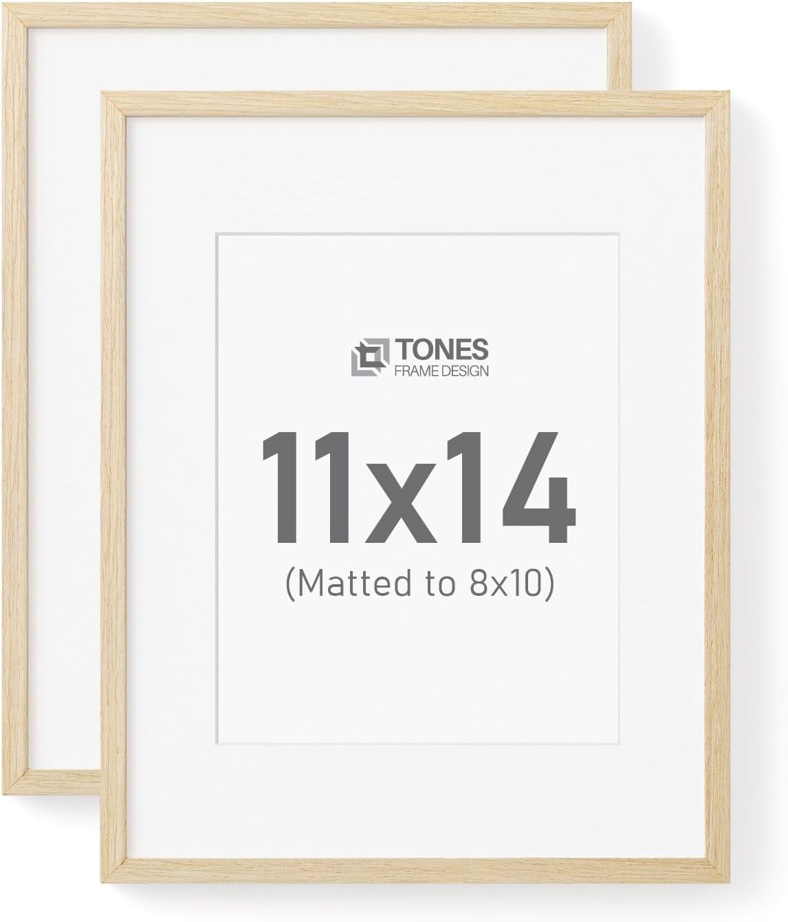 Set of 2 11x14 Natural Wood Frames with 8x10 Mat, Solid Wood Veneer ...