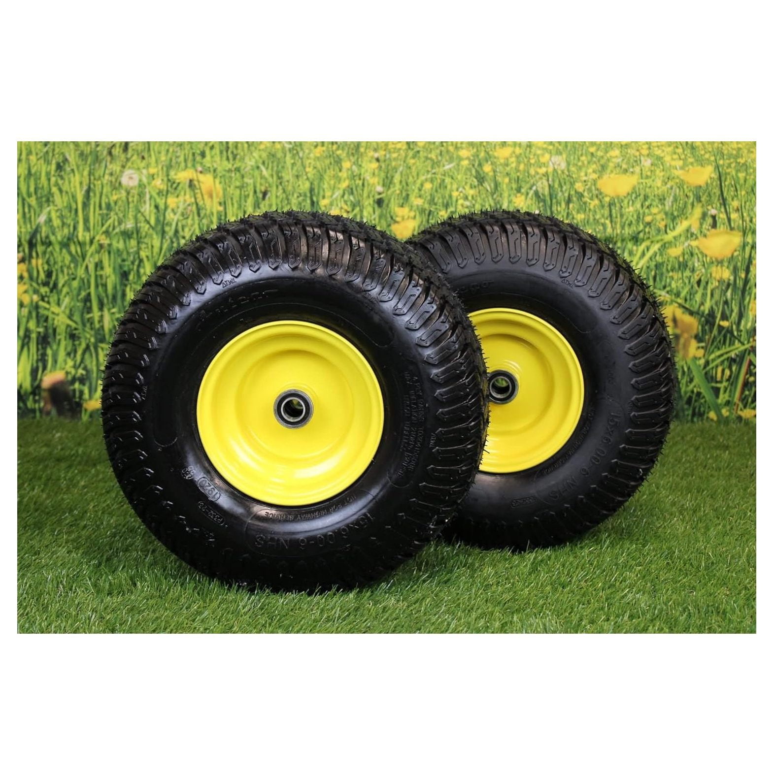 (Set of 2) 15x6.00-6 Tires & Wheels 4 Ply for Lawn & Garden Mower Turf ...