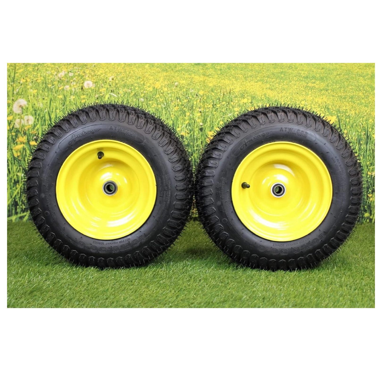 (Set of 2) 16x6.50-8 Turf Tire & Wheel Assembly .75 Precision Bearing ...