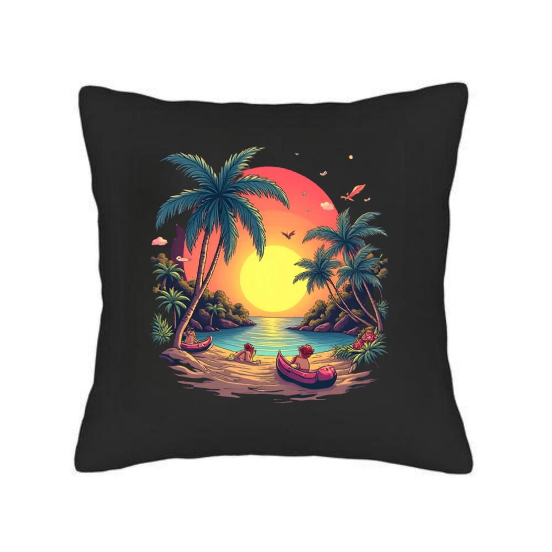Set of 2 18x18 Throw Pillow Covers - Tropical Sunset Beach Scene with ...