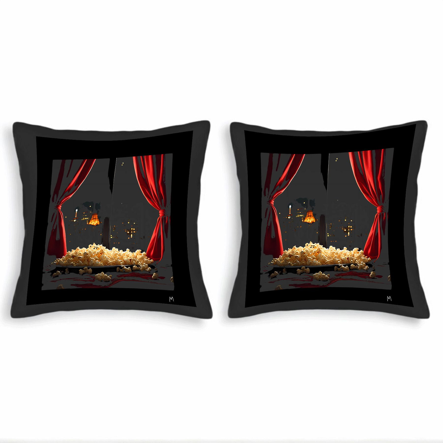 Set of 2 18x18in Throw Pillow Covers - Cozy Theater Scene with Red ...