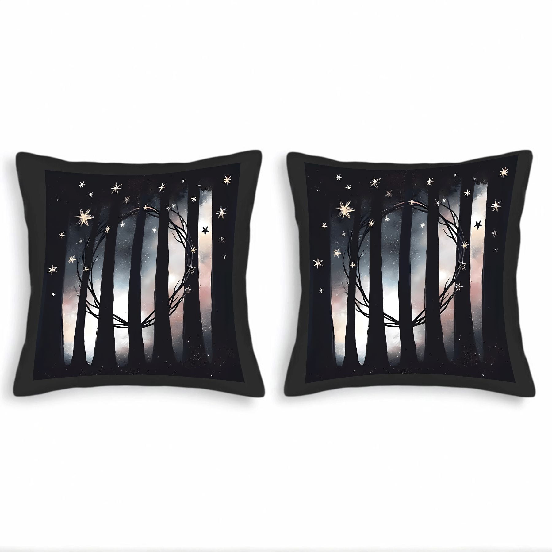 Set of 2 18x18in Throw Pillow Covers - Enchanting Nighttime Forest ...