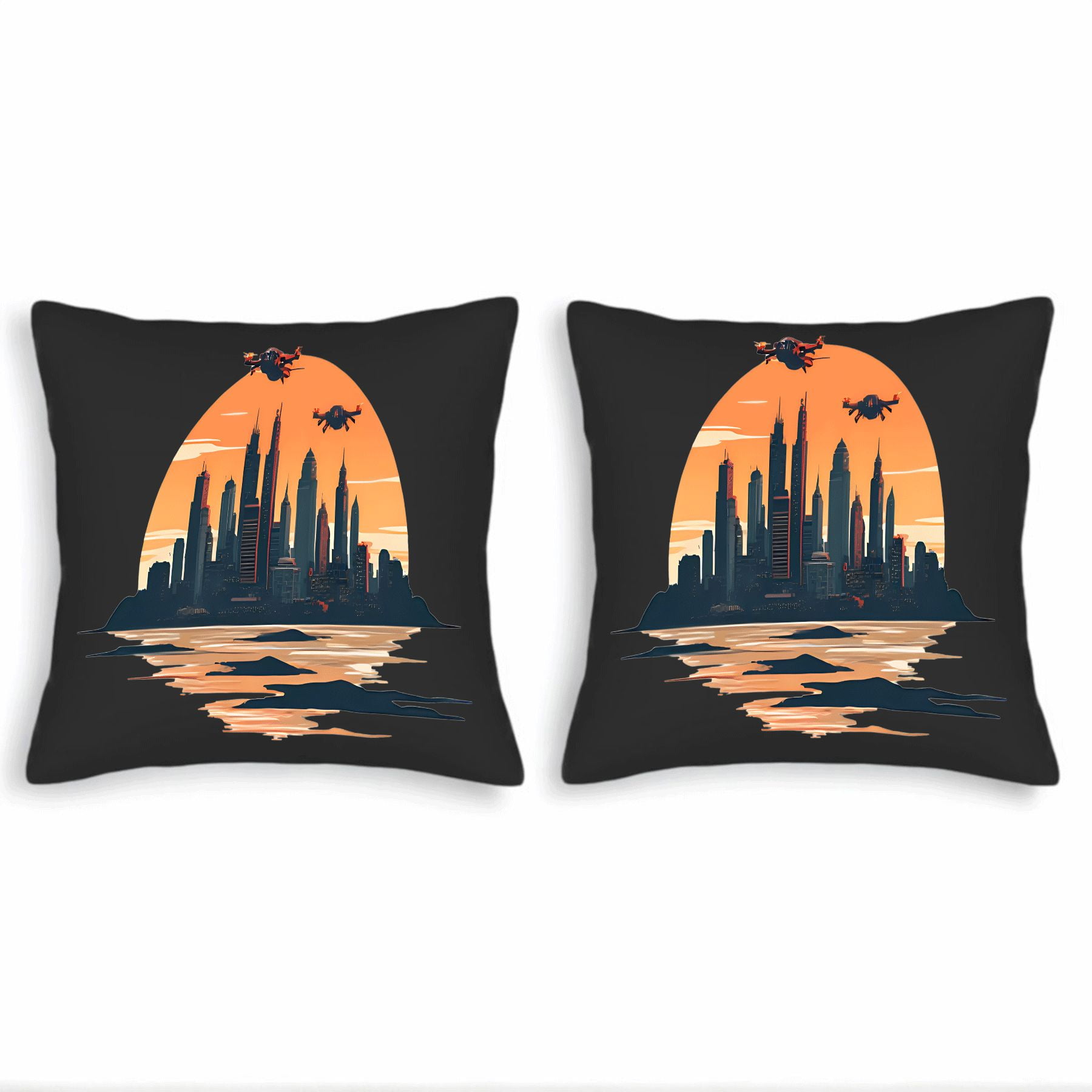 Set of 2 18x18in Throw Pillow Covers - Futuristic Cityscape Design ...