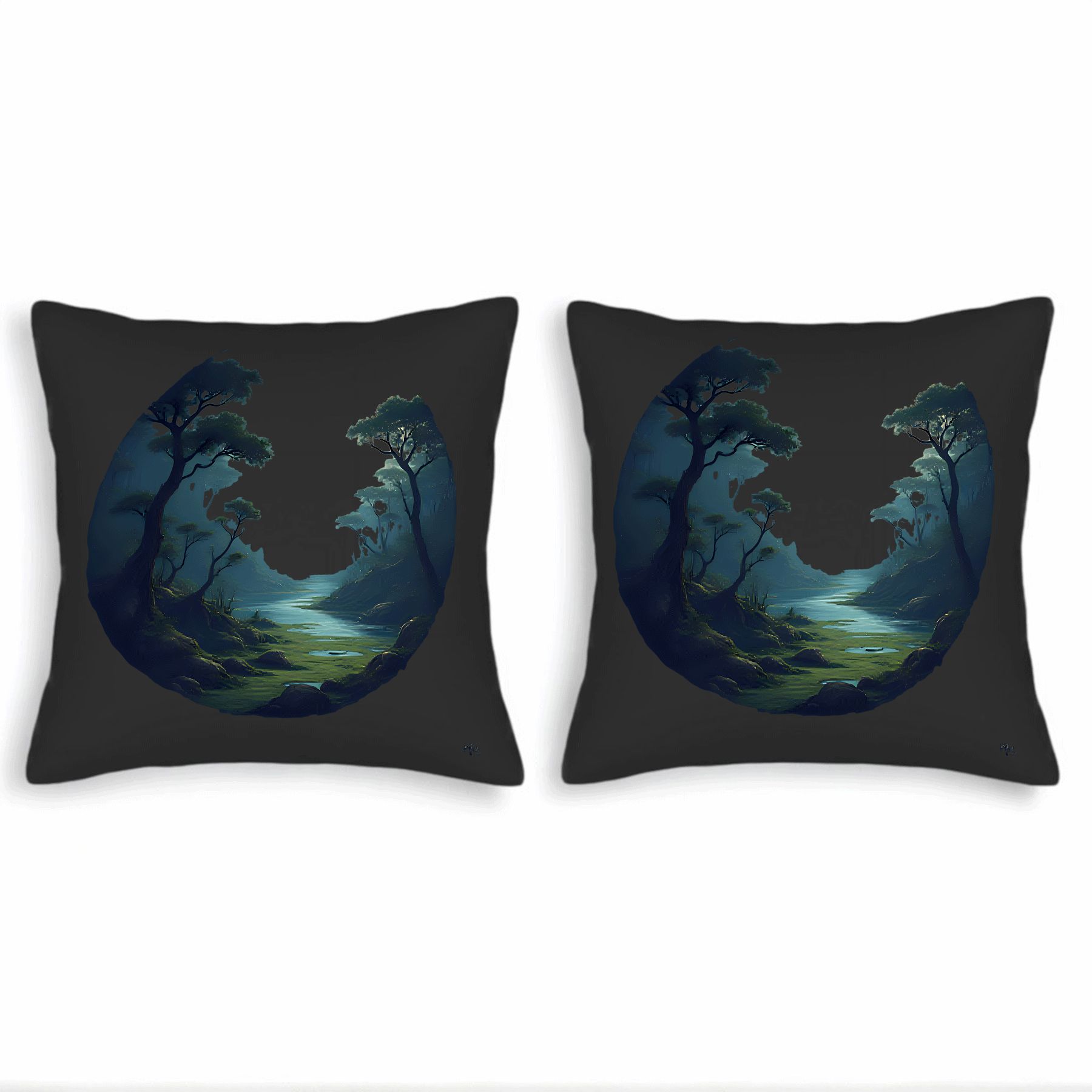 Set of 2 18x18in Throw Pillow Covers - Serene Forest Scene Design with ...