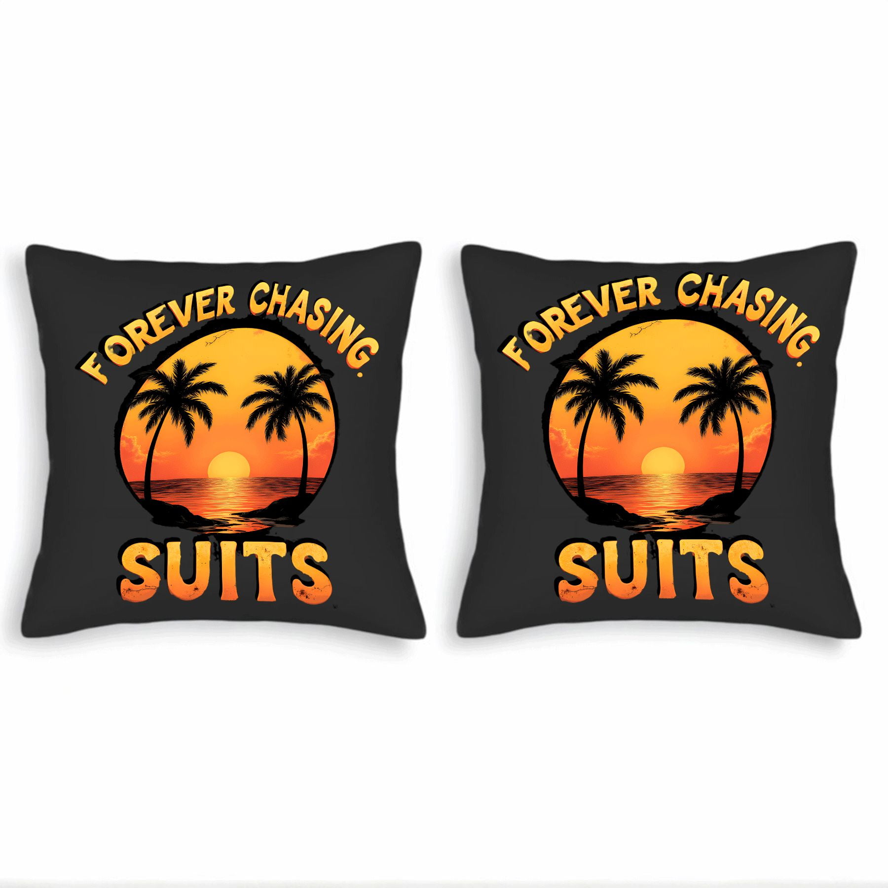 Set of 2 18x18in Throw Pillow Covers - Tropical Sunset Design with Palm ...
