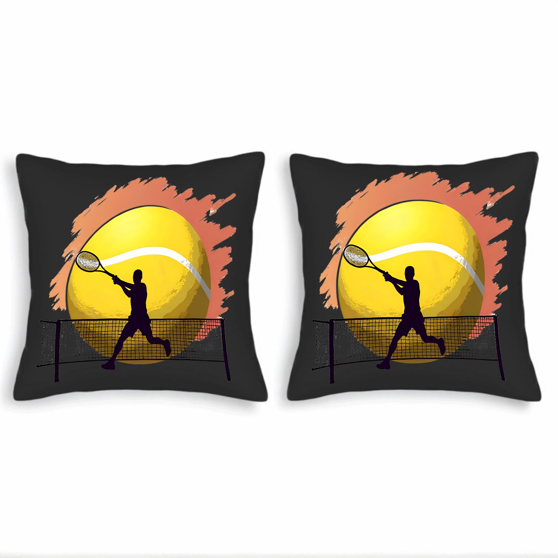 Set of 2 18x18in Throw Pillow Covers - Vibrant Tennis Action Design ...