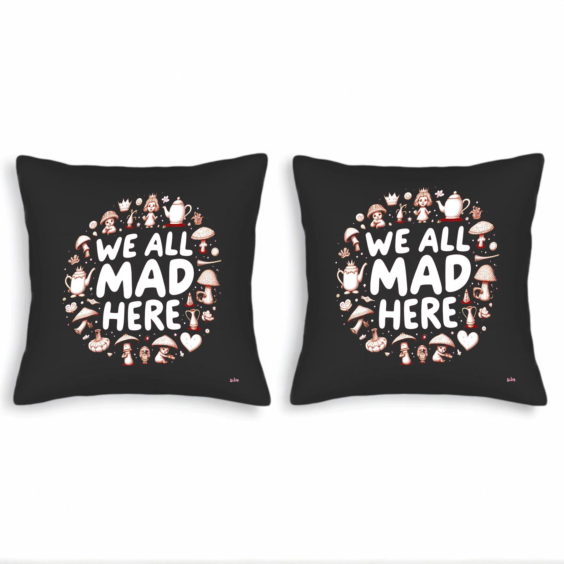 Set of 2 18x18in Throw Pillow Covers - Whimsical Black Design with ...