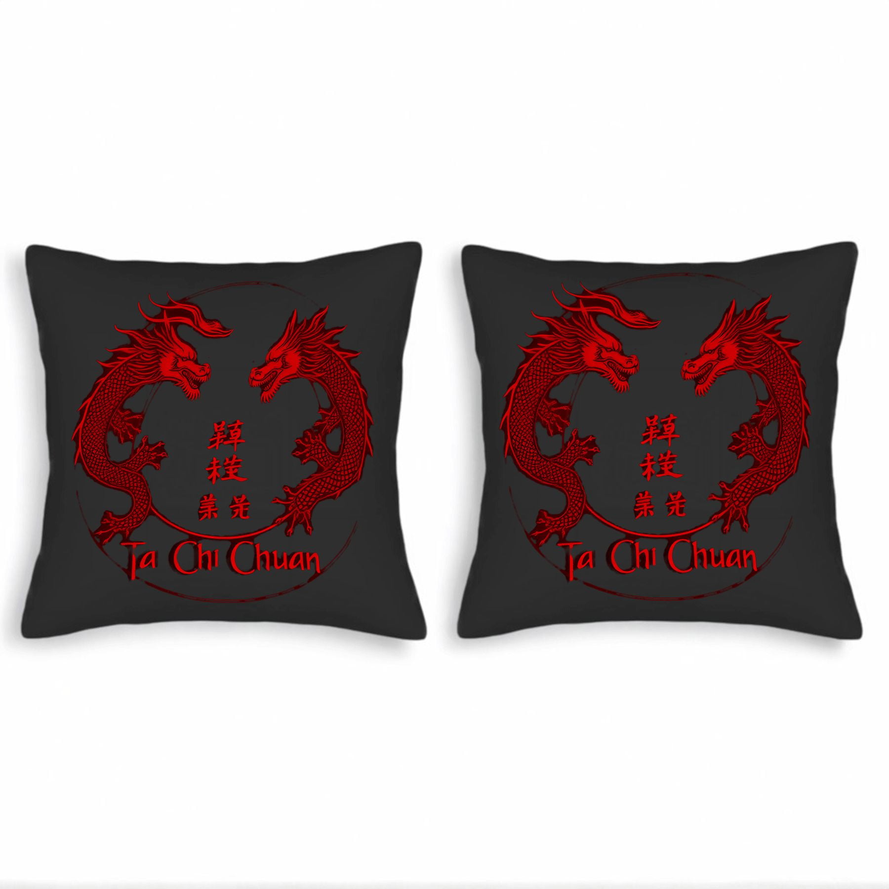 Set of 2 18x18in Throw Pillow Covers with Black Background Red Dragons ...