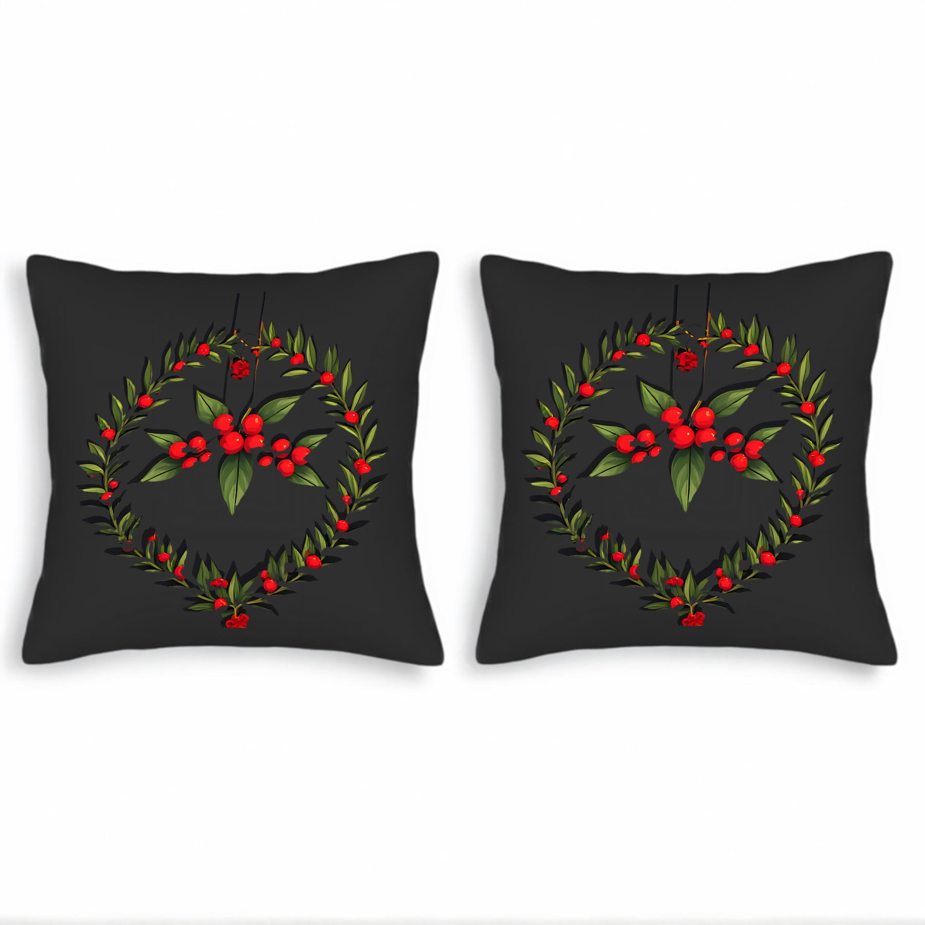 Set of 2 18x18in Throw Pillow Covers with Elegant Green Leaf and Red ...