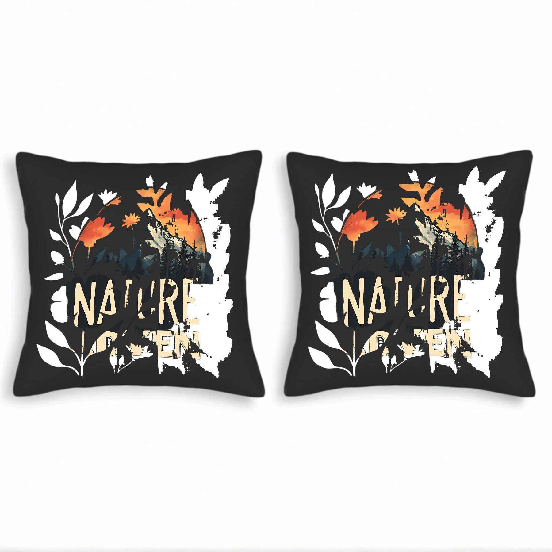 Set of 2 18x18in Throw Pillow Covers with Nature Theme - Dark ...