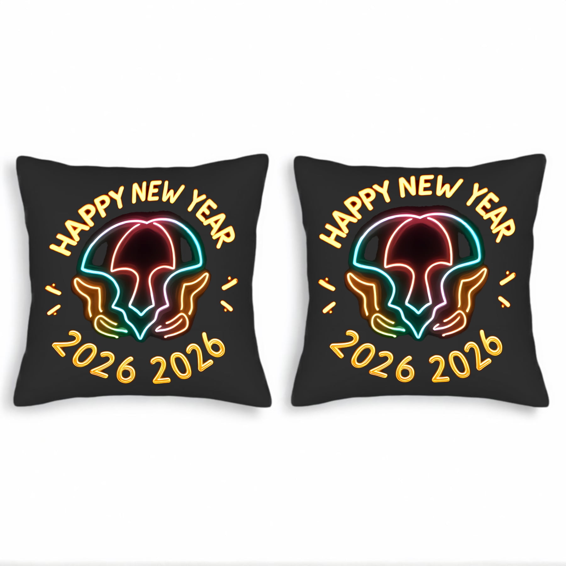 Set of 2 18x18in Throw Pillow Covers with Neon ' HAPPY NEW YEAR 2026 ...