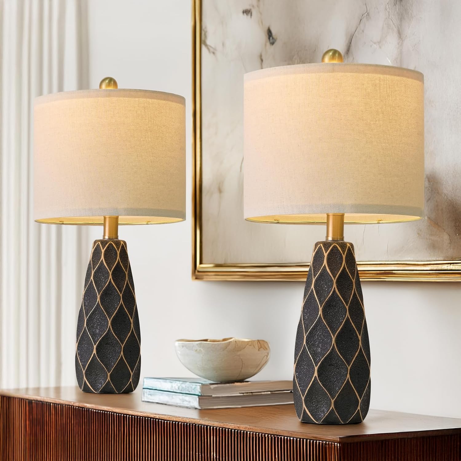 Set of 2 20.75" Black Ceramic Table Lamps for Living Room Bedroom ...