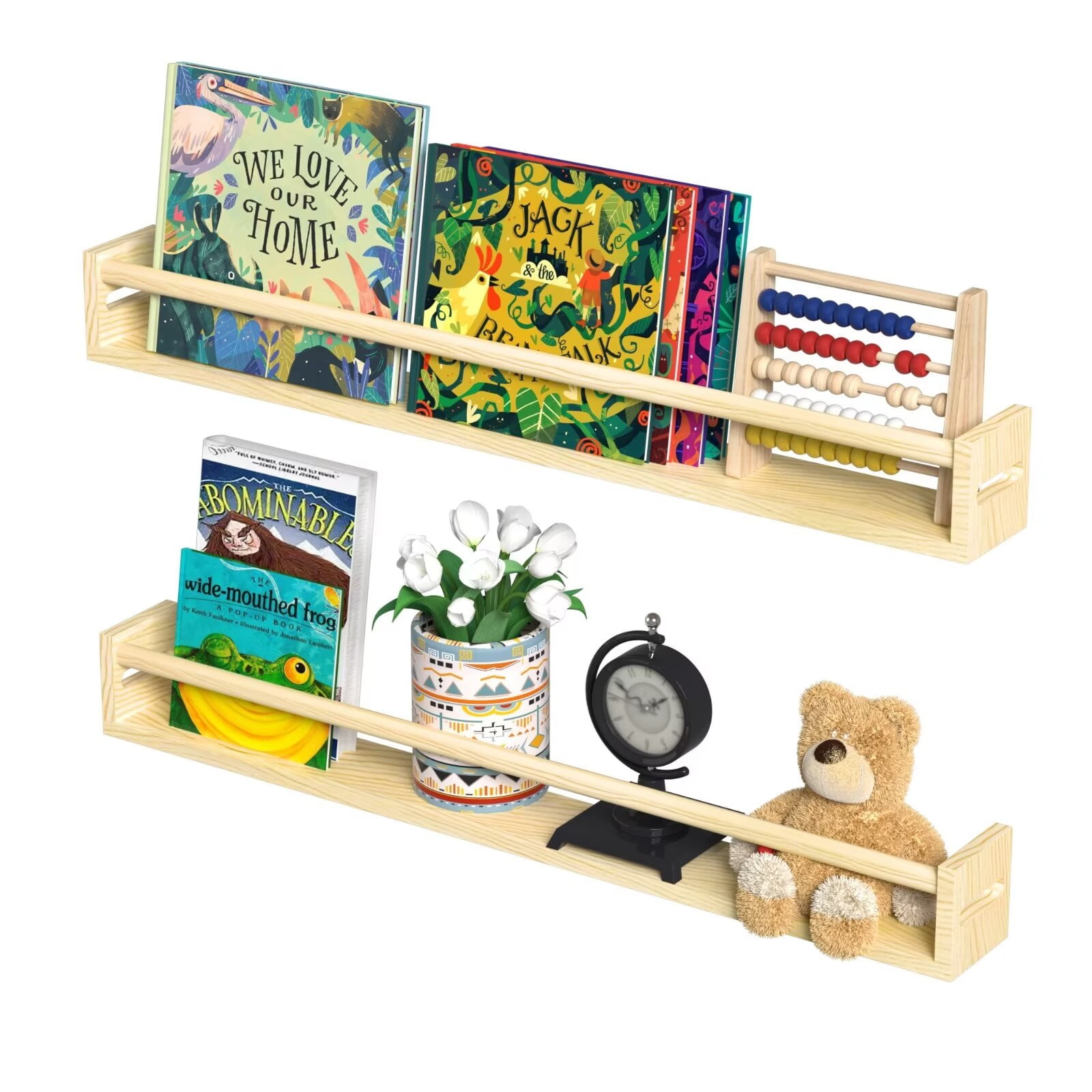 Set of 2 36-Inch Wooden Floating Nursery Shelves - Wall-Mounted Book ...