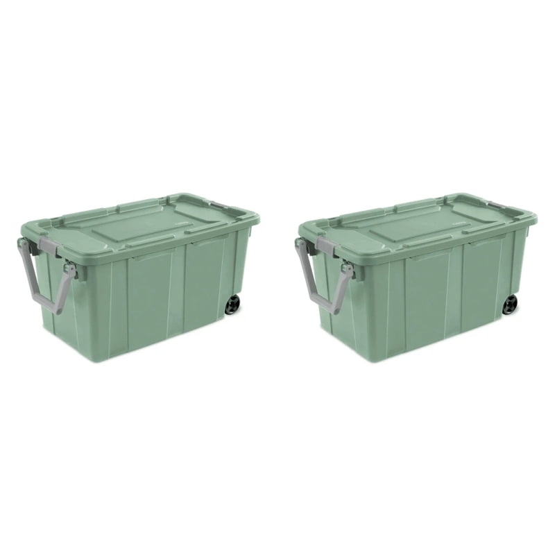 Set of 2 - 40-Gallon Wheeled Industrial Totes (Green Sage) – Heavy-Duty ...