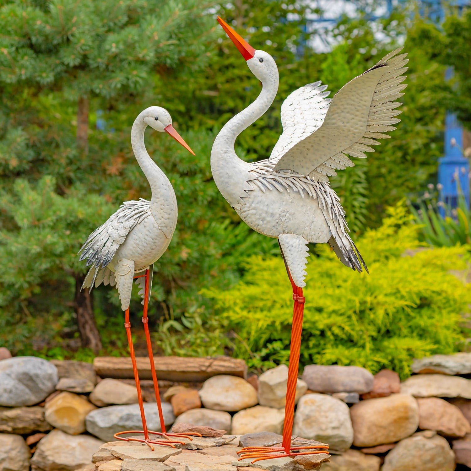 Set of 2 44.5" Tall Metal Great White Heron Garden Figurines - Walmart.com