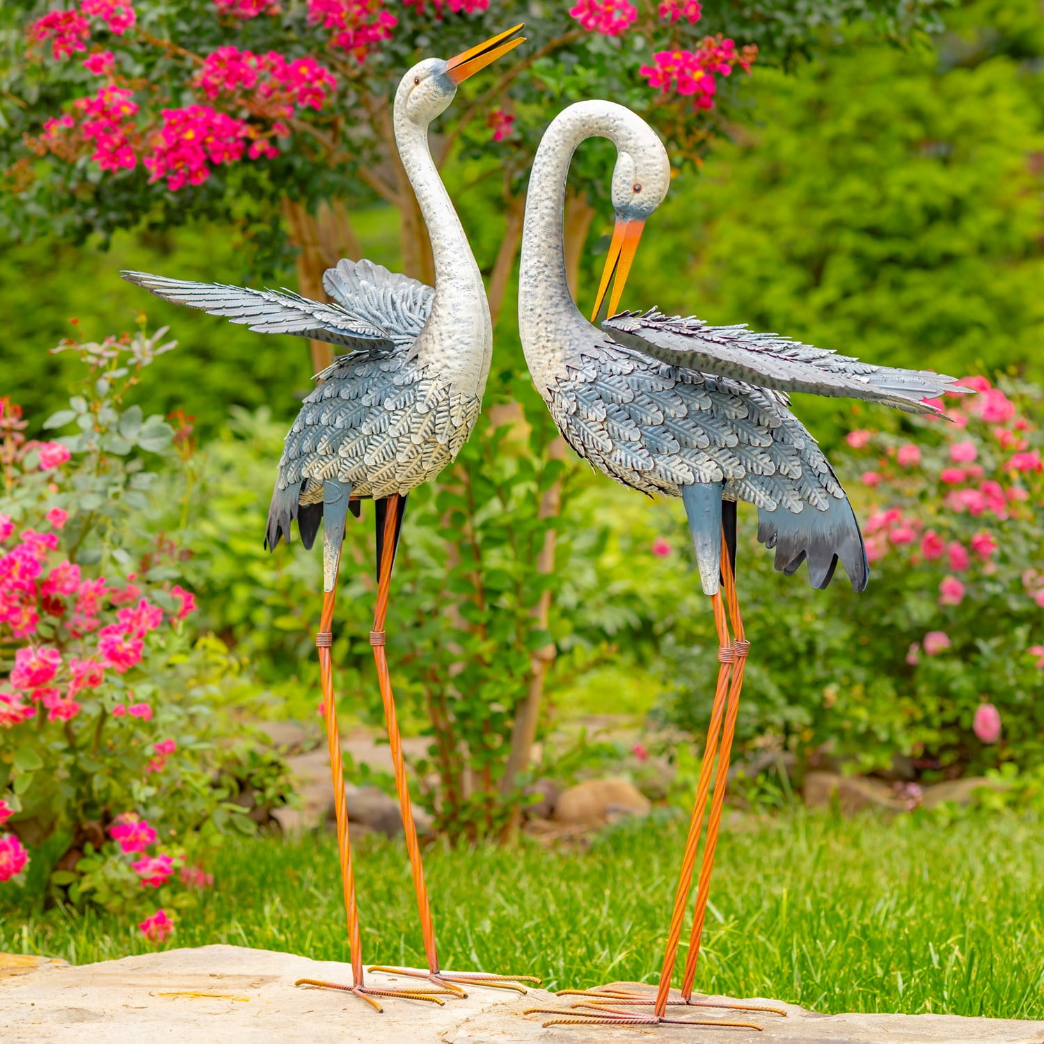 Set of 2 44" Tall Blue & White Metal Egret Garden Figurines - Walmart.com