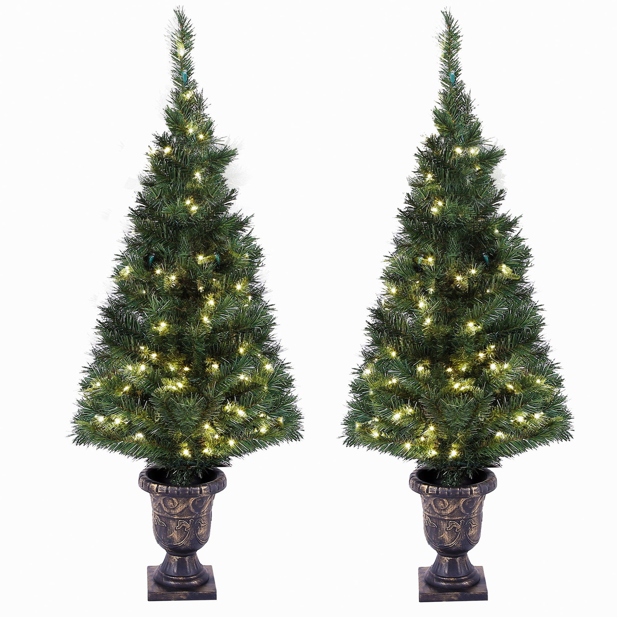 LuxenHome Winter Decorations: Set of 2 Outdoor 4Ft Pre-Lit LED Artificial Greenery Pine ...