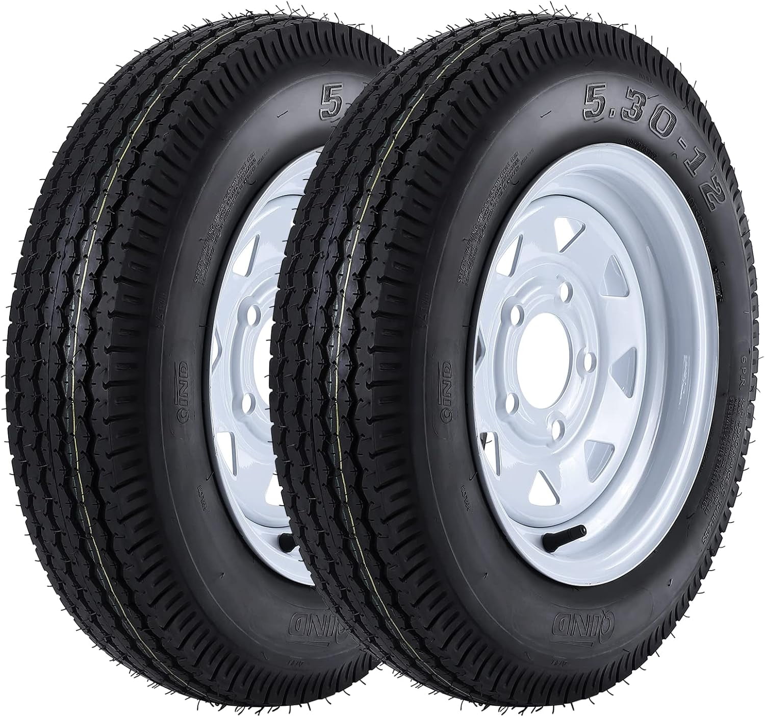 Set of 2 5.30-12 5.30x12 530-12 5.30-12 Trailer Tires with 12" Rims, 5 ...