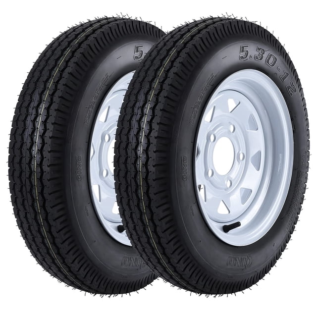 Set of 2 5.30-12 5.30x12 530-12 5.30-12 Trailer Tires with 12" Rims, 5 ...
