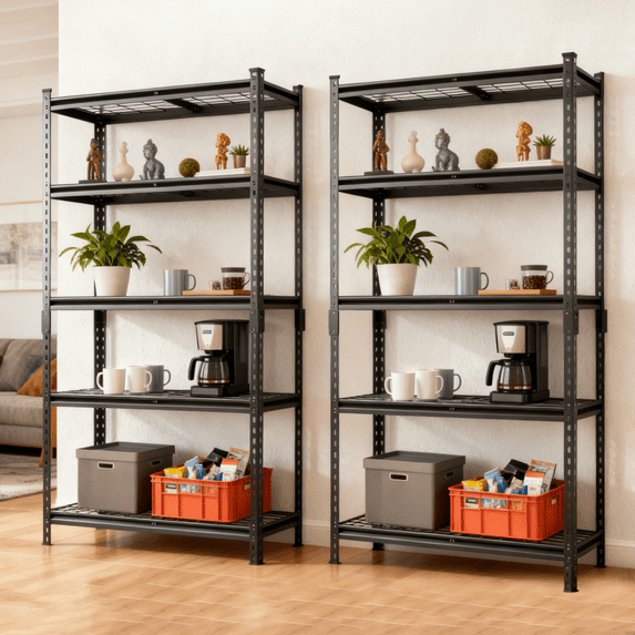 Set of 2 5 Tier Heavy Duty Steel Storage Shelves Adjustable Boltless ...