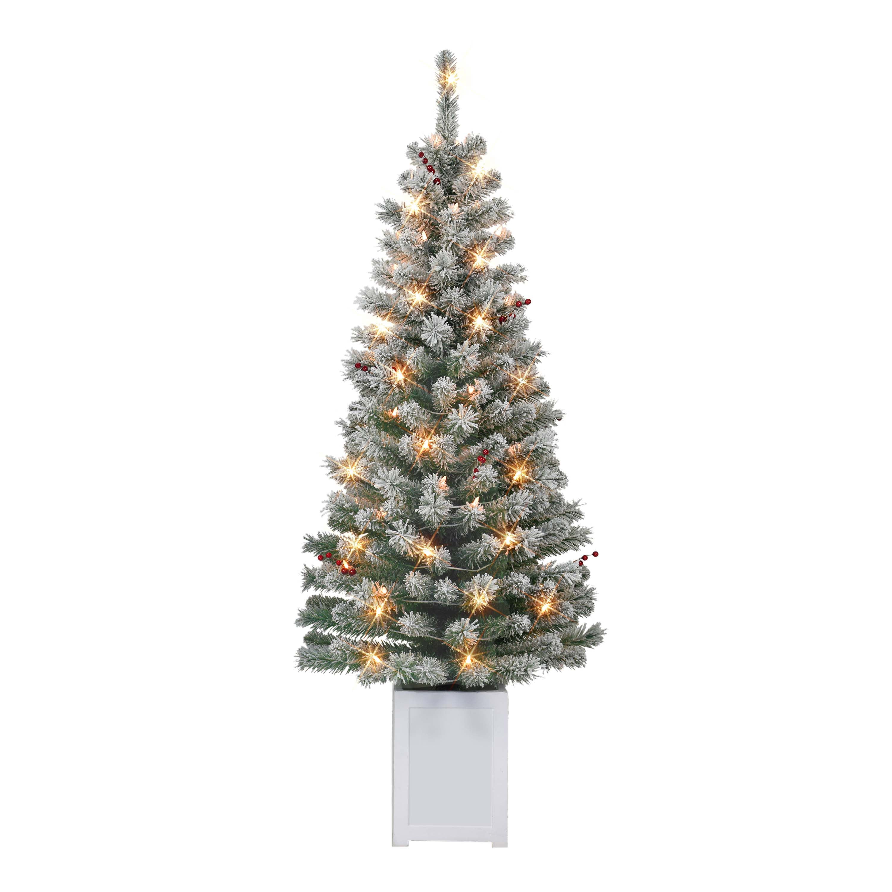 Set of 2 5ft Pre-Lit Puleo Int. Flocked Western Spruce Christmas Trees ...