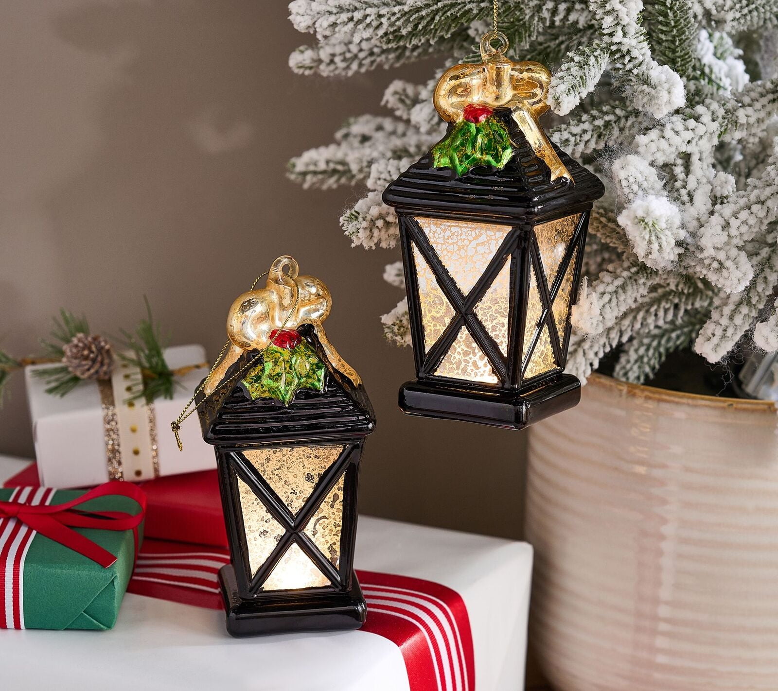 Set of 2 6" Illuminated Mercury Glass Lanterns by Valerie in Black ...