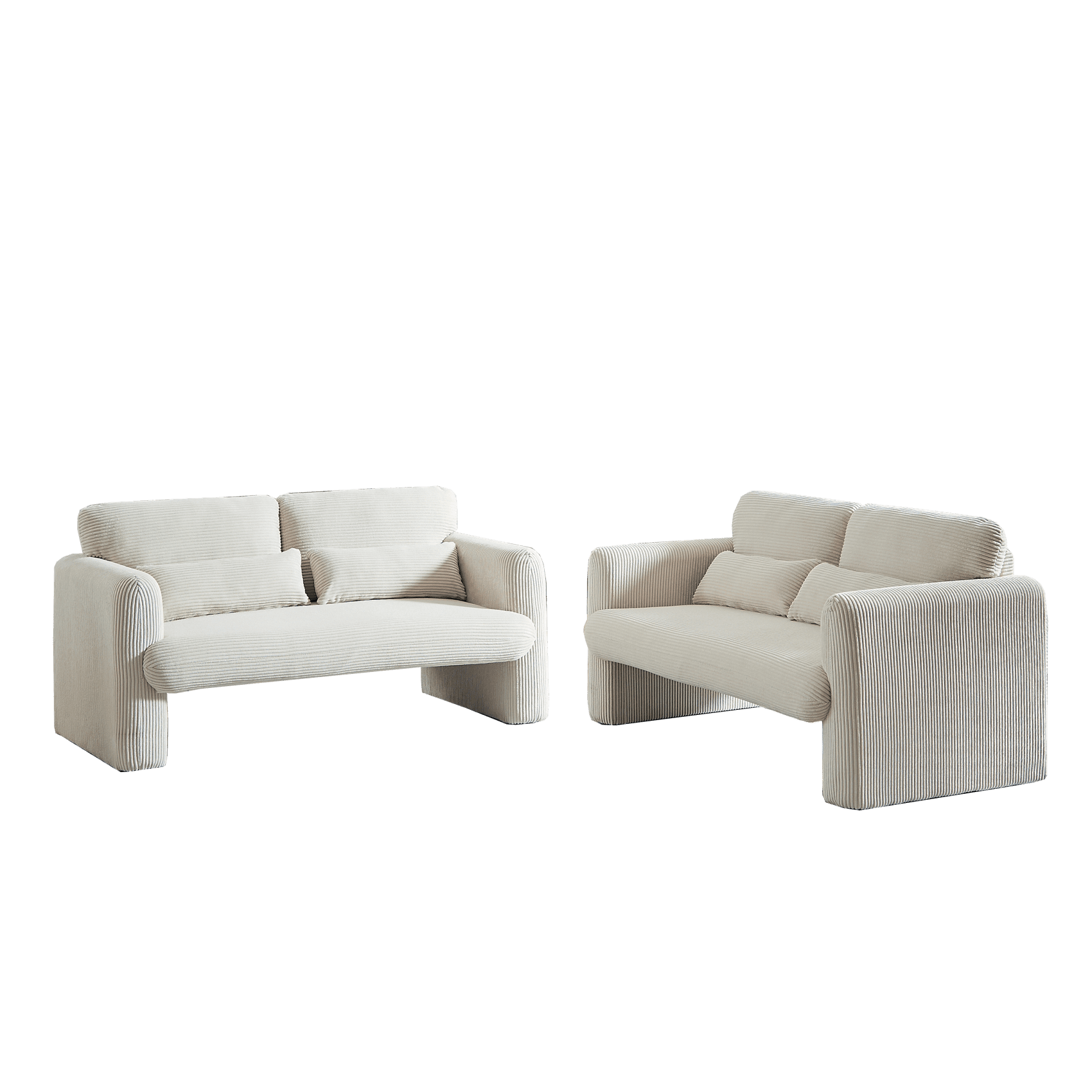 Set of 2 60 Inch Corduroy Loveseat Sofa, Modern Accent Couch with ...