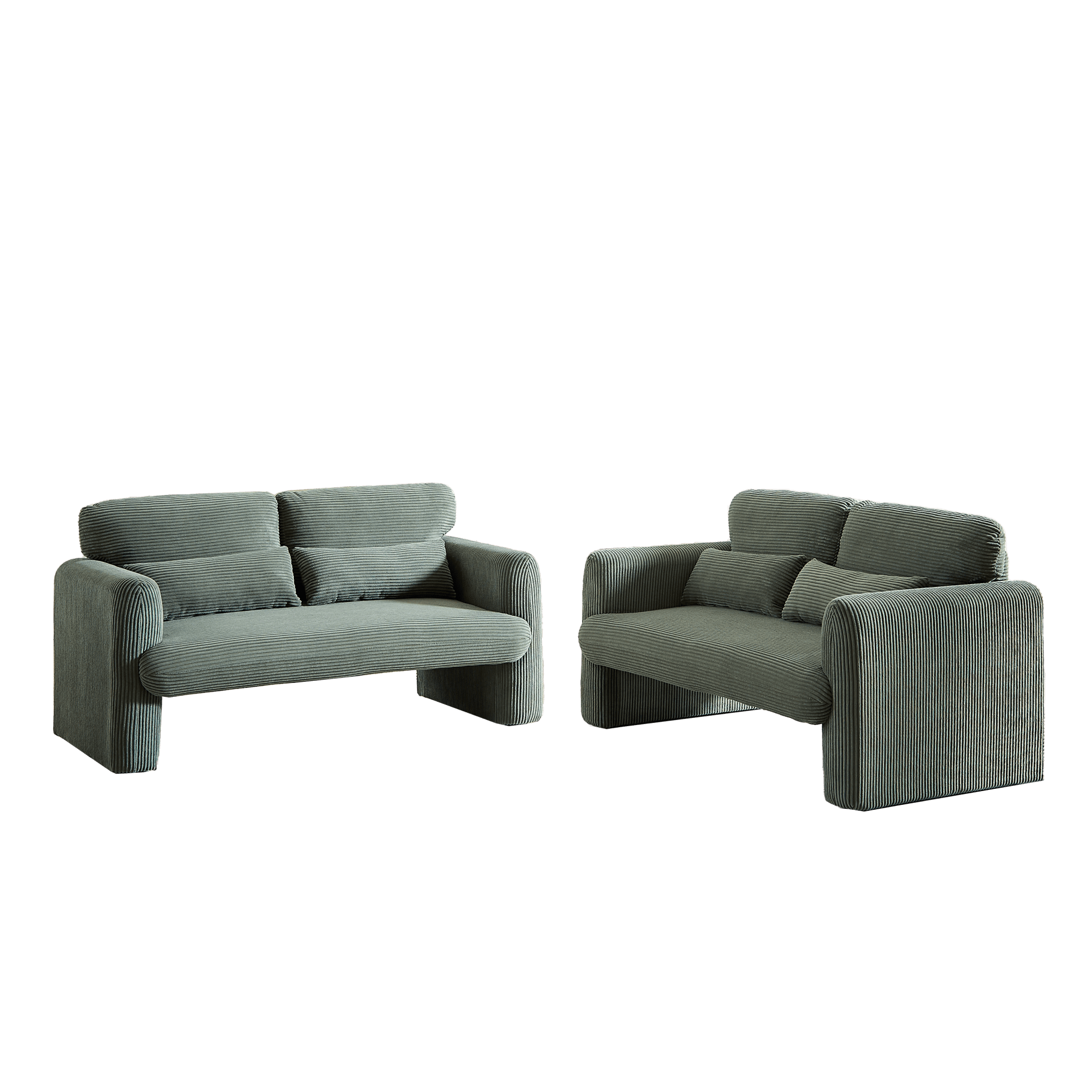 Set of 2 60 Inch Corduroy Loveseat Sofa, Modern Accent Couch with ...