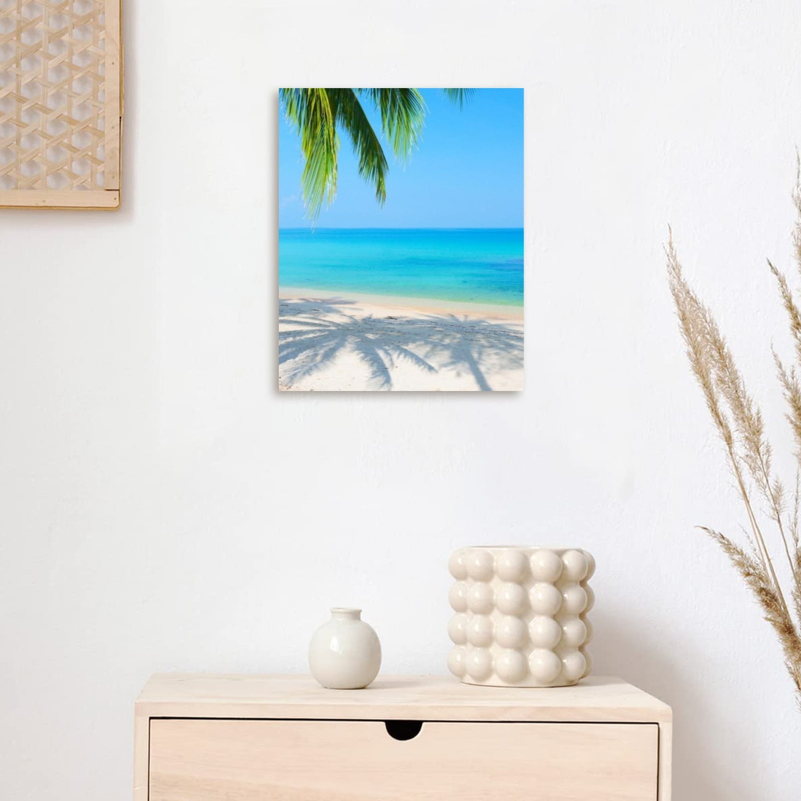 Set of 2 8x10 Inch Wooden Framed Tropical Palm Beach Art Prints - Coastal Shade Wall Decor for ...