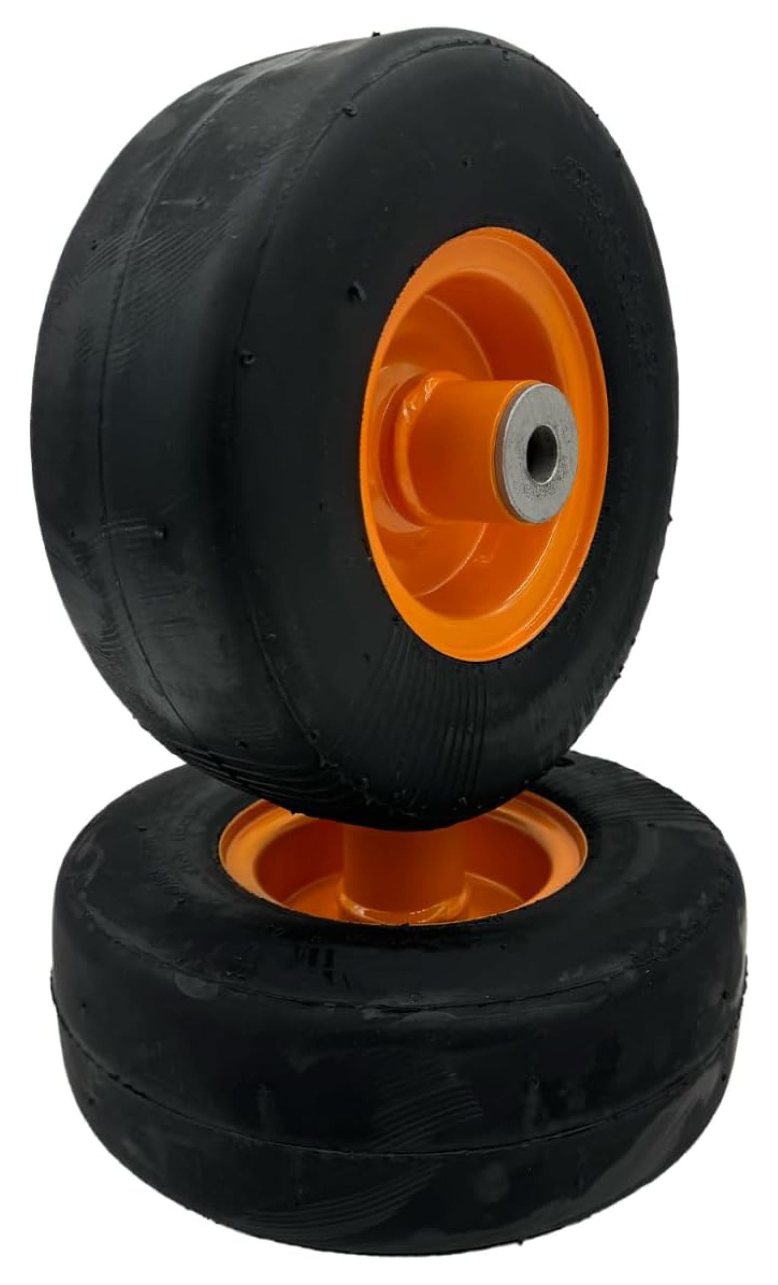 Set of 2-9x3.50-4 Flat Free Smooth Lawn Mower Wheel, Centered Hub, 5/8 ...