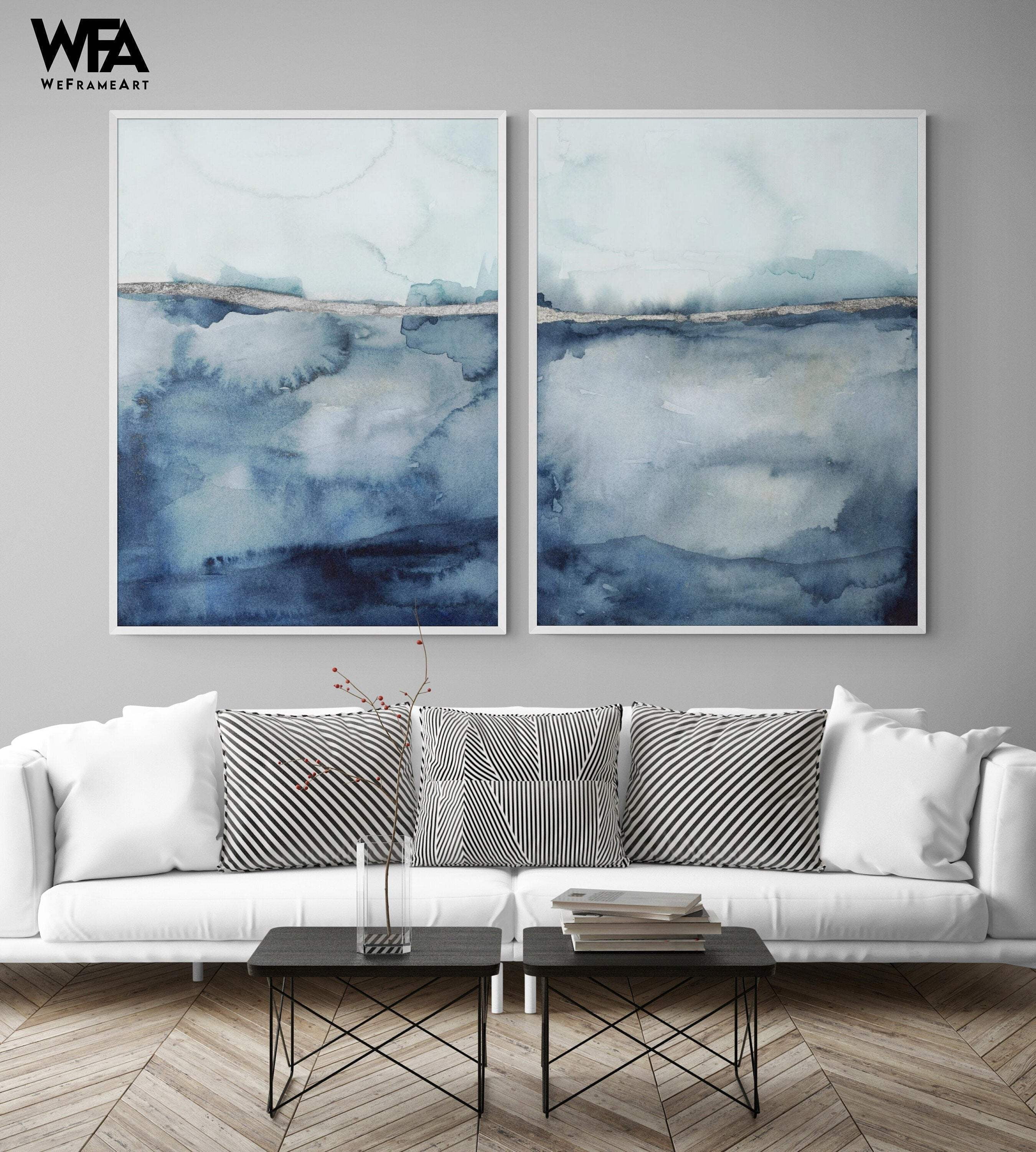 Set of 2 Abstract Watercolor Prints, Blue Watercolor Prints, Framed ...