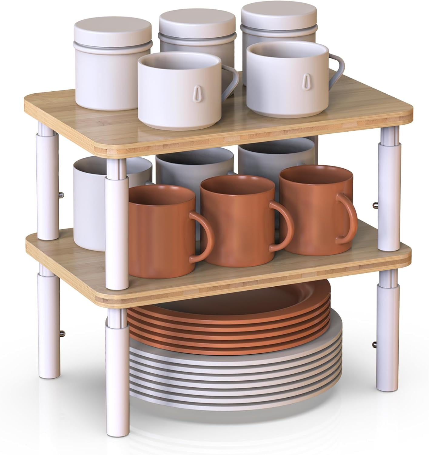 "Set of 2 Adjustable Bamboo Spice Racks – Stackable Cabinet Organizer ...