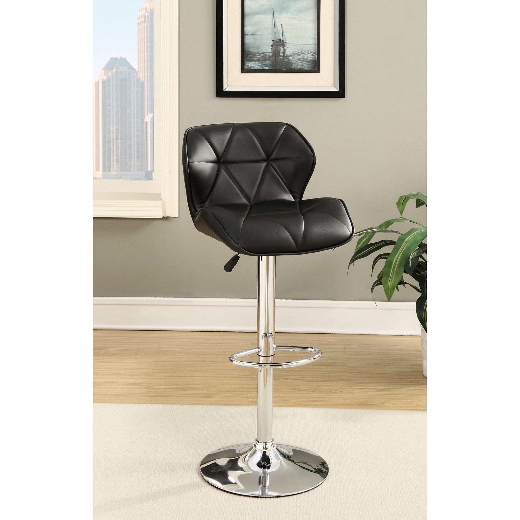 Set of 2 Adjustable Black Faux Leather Counter Stools | Tufted Seats ...