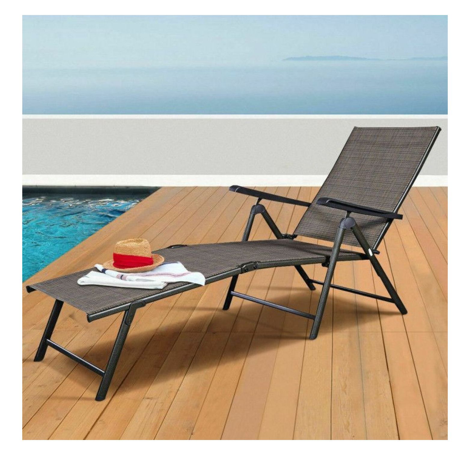 Set of 2 Adjustable Chaise Lounge Chair with 5 Reclining Positions as ...