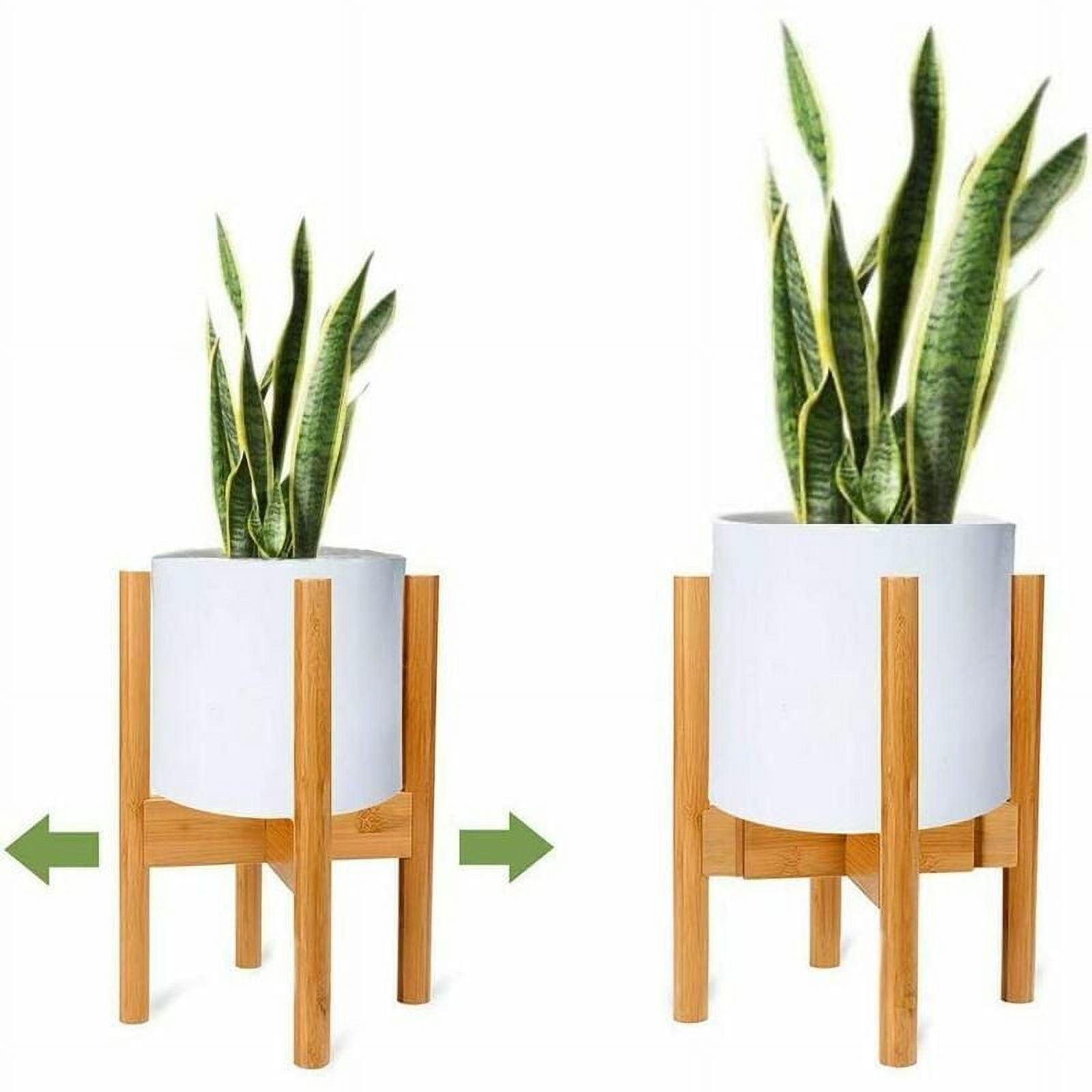 Set of 2 Adjustable Plant Stands 12cm Modern Bamboo Wood Flower Holder ...