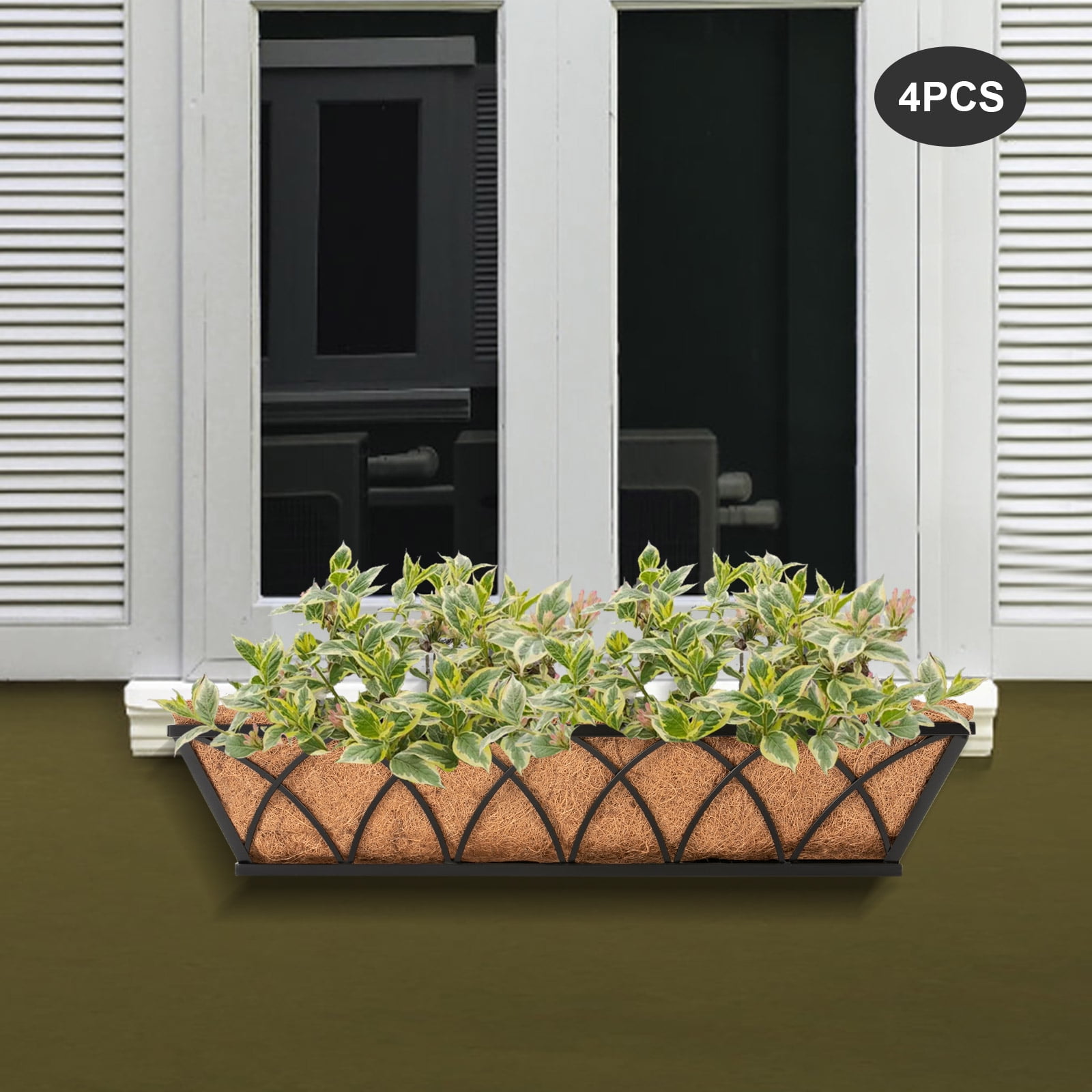 Set of 2 Adjustable Railing Planters, Sturdy Iron Frame with Coconut ...