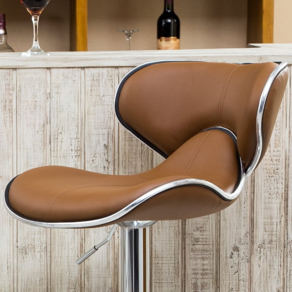 Set of 2 Adjustable Swivel Barstools with Base, Faux Leather ...