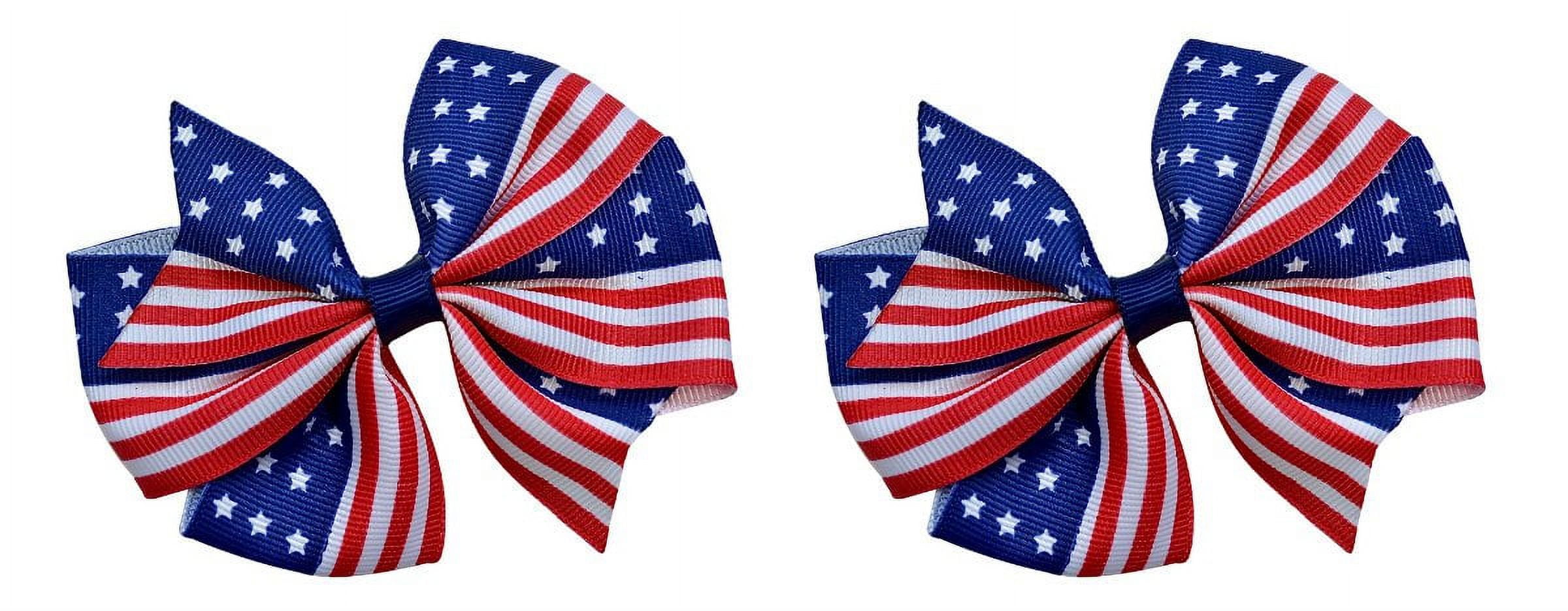 Set of 2 - American Flag 4th of July Patriotic Pinwheel Hair Bows ...